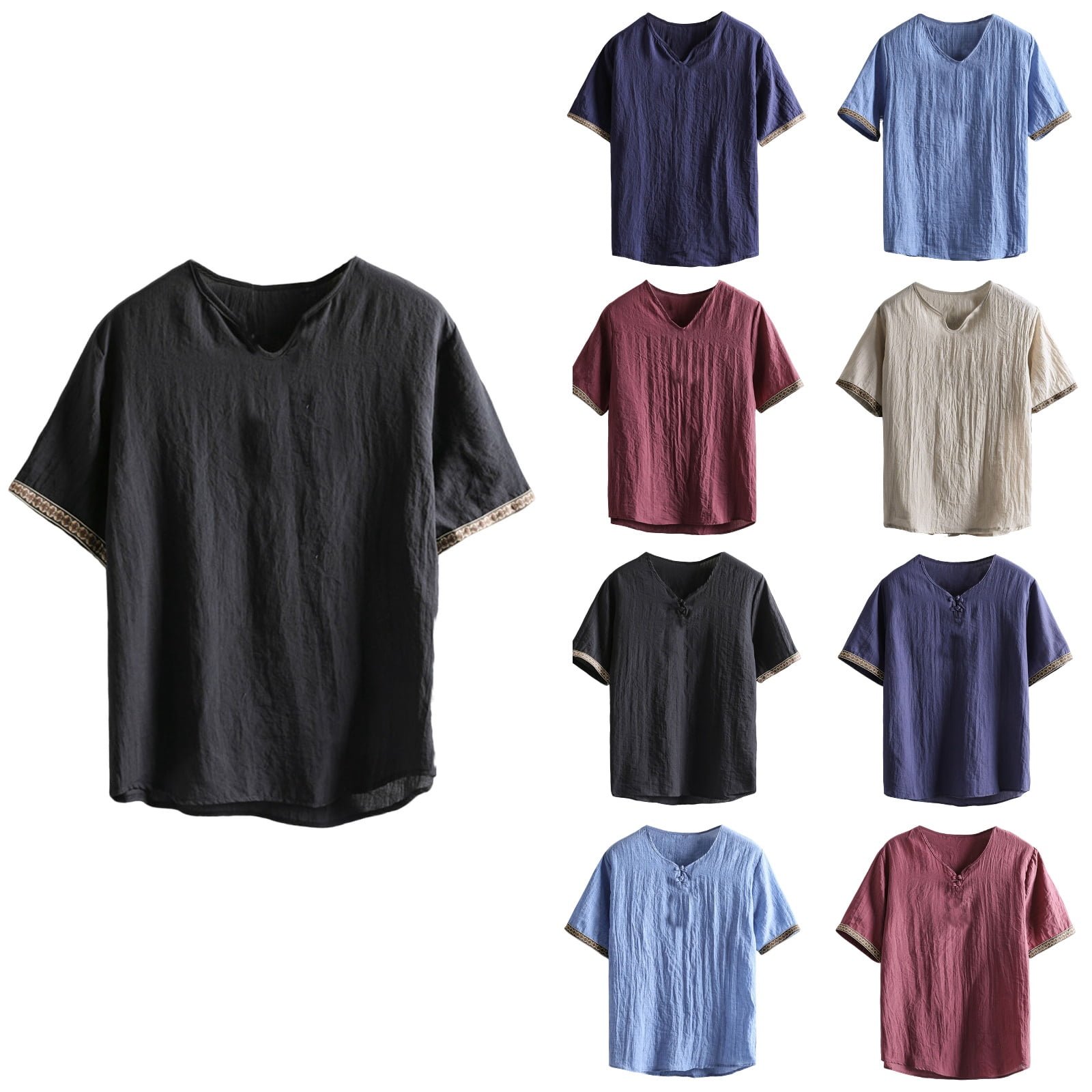 Abtuhar Men Solid Double Pocket Button Short Sleeve Summer Casual Daily ...