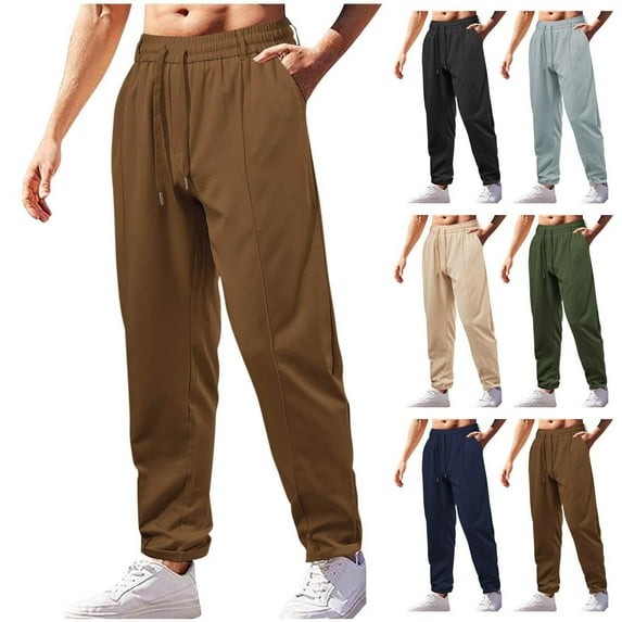 Abtuhar Men Solid Fashion Casual with Pockets Elastic Waist Sport Long ...