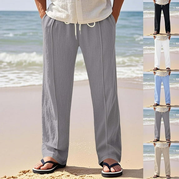 Abtuhar Men Summer Solid Casual Zipper Button Pockets Outdoor Straight ...