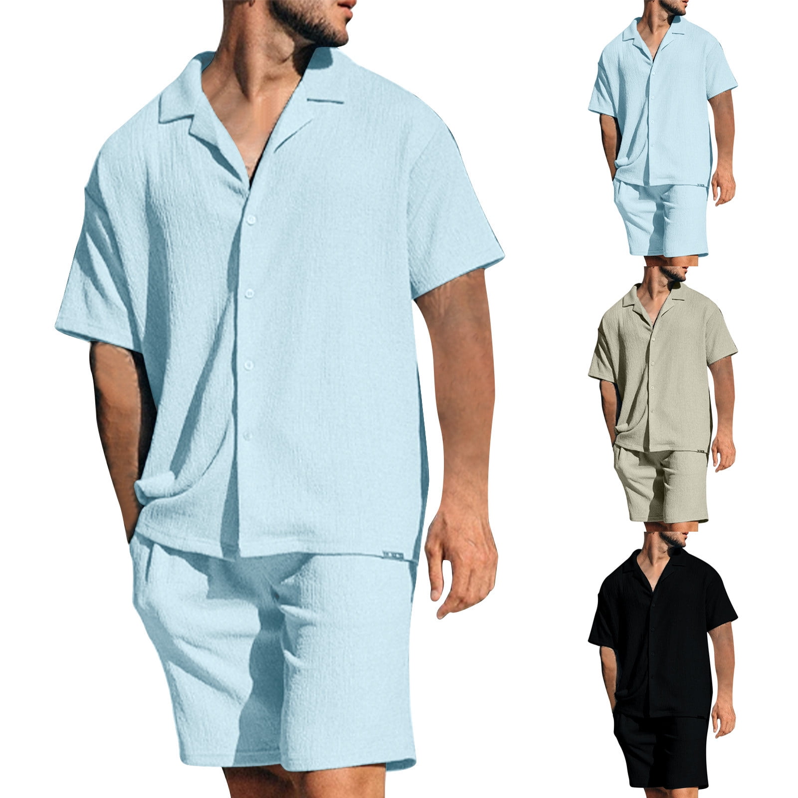 Abtuhar Mens Casual Comfortable Short Sleeved Collar Solid Elastic ...