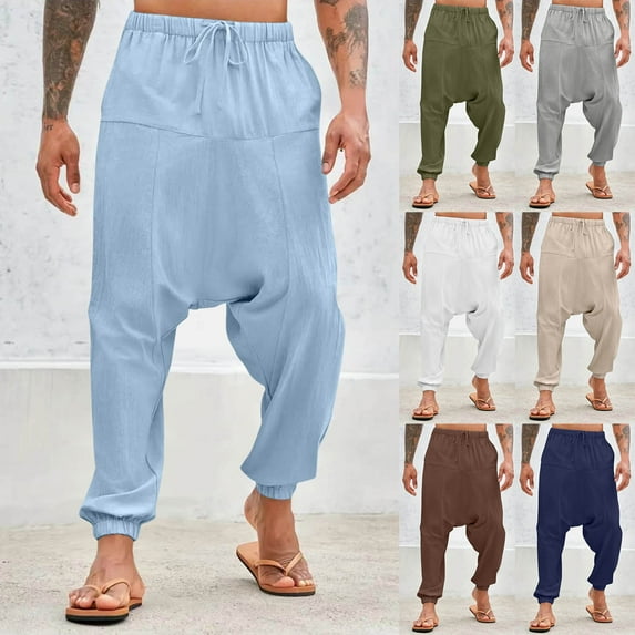 Abtuhar Mens Casual Pants Solid Low-grade Pants Harun Pants Corset Feet ...