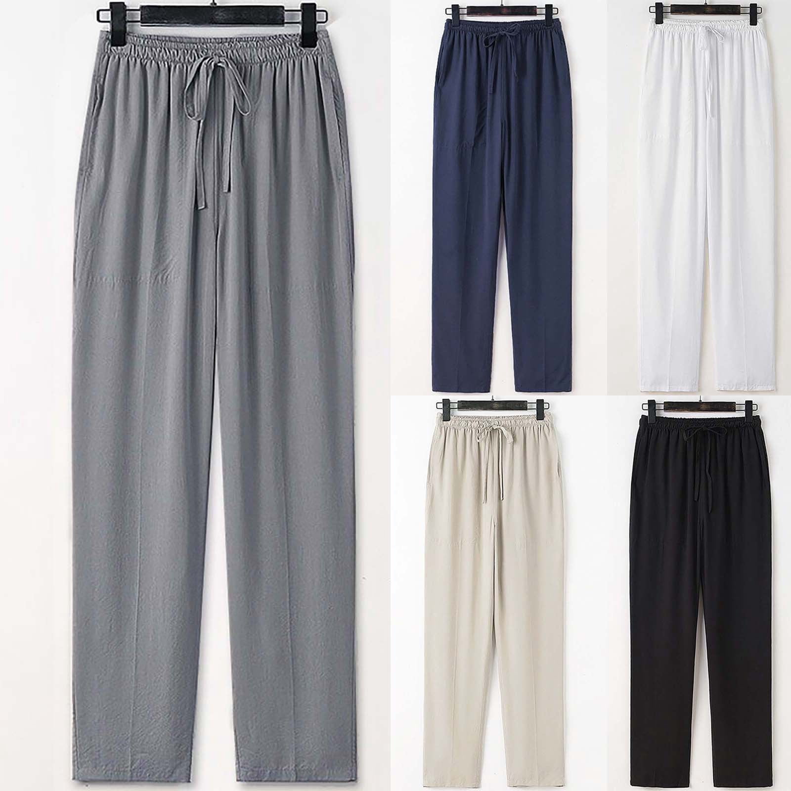 Abtuhar Mens Casual Summer Pocket Drawstring Solid Elastic Waist Jogger ...