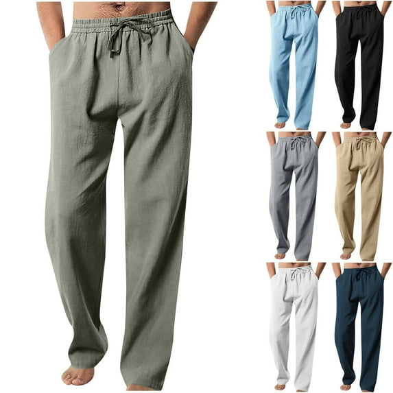 Abtuhar Mens Fallow Drawstring Elastic Waist Wide Leg Straight Pants ...