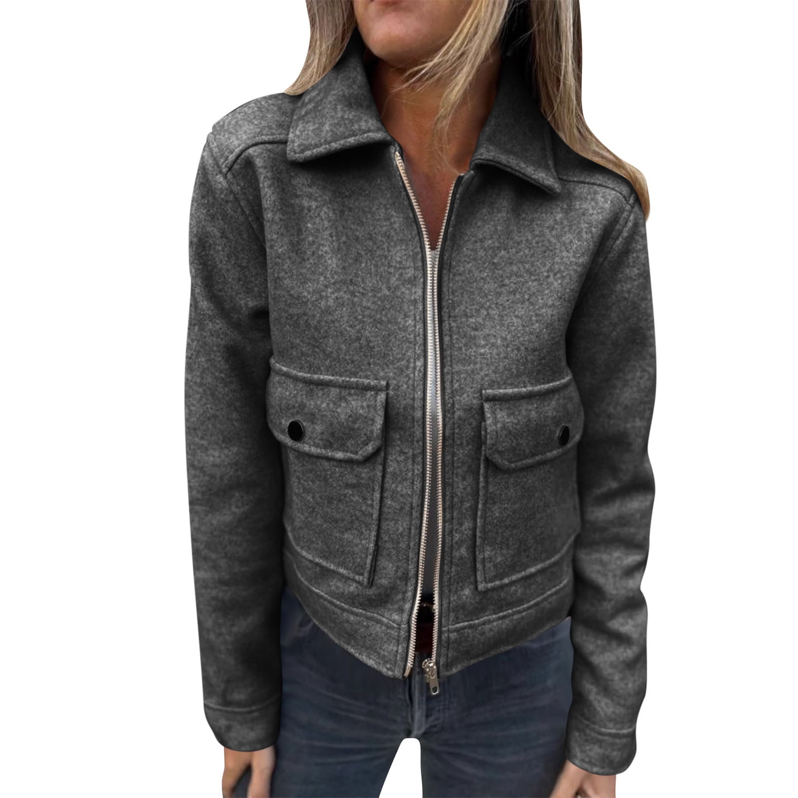 Bixock Outerwear for Women Fall and Winter Solid Color Zipper Double ...