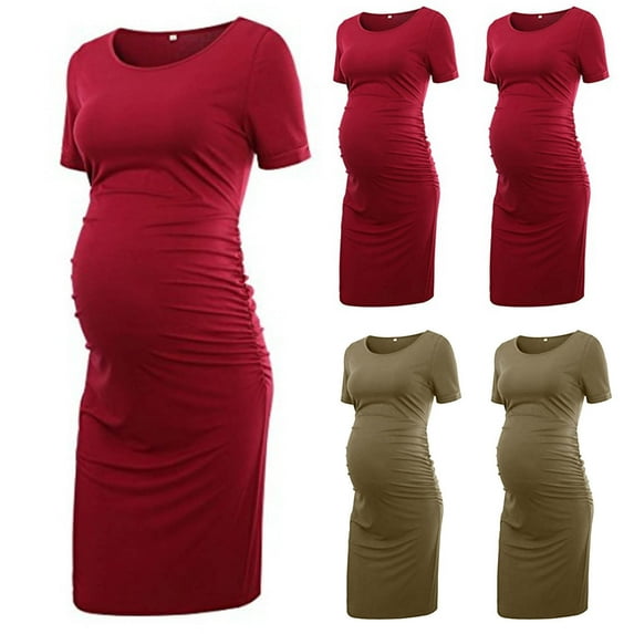 Abtuhar Nursing Dress for Breastfeeding Maternity Solid Short Sleeve ...