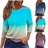 Abtuhar Women 3/4 Sleeve Tops Print Gradient Round Neck Pull Over Loose ...