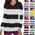 Abtuhar Women Long Sleeve Tops Print Striped V Neck Side Pocket ...