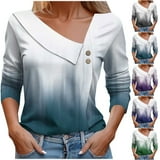 Abtuhar Women Long Sleeve Tops Print V Neck Button Front Standard Hem ...