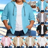Abtuhar Women Long Sleeve Tops Solid Plus Size Hooded Drawstring Button ...