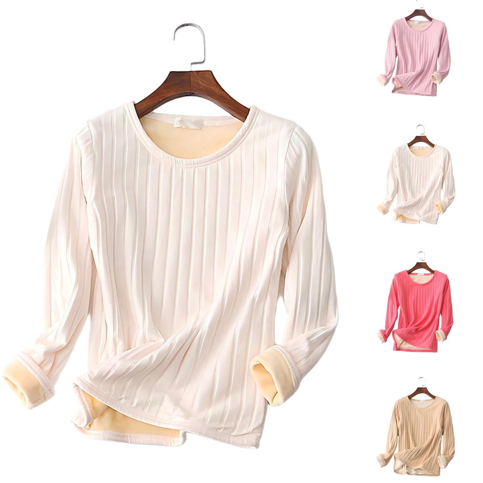 Abtuhar Women Long Sleeve Tops Solid Round Neck Cropped Fleece Pull ...