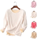 Abtuhar Women Long Sleeve Tops Solid Round Neck Cropped Fleece Pull ...