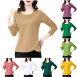 Abtuhar Women Long Sleeve Tops Solid Round Neck Lace Border Standard ...