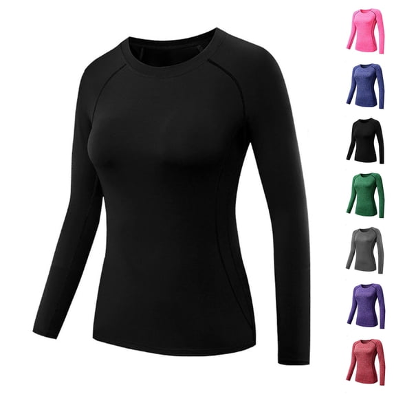 Abtuhar Women Long Sleeve Tops Solid Stretch Fast Dry Breathable ...