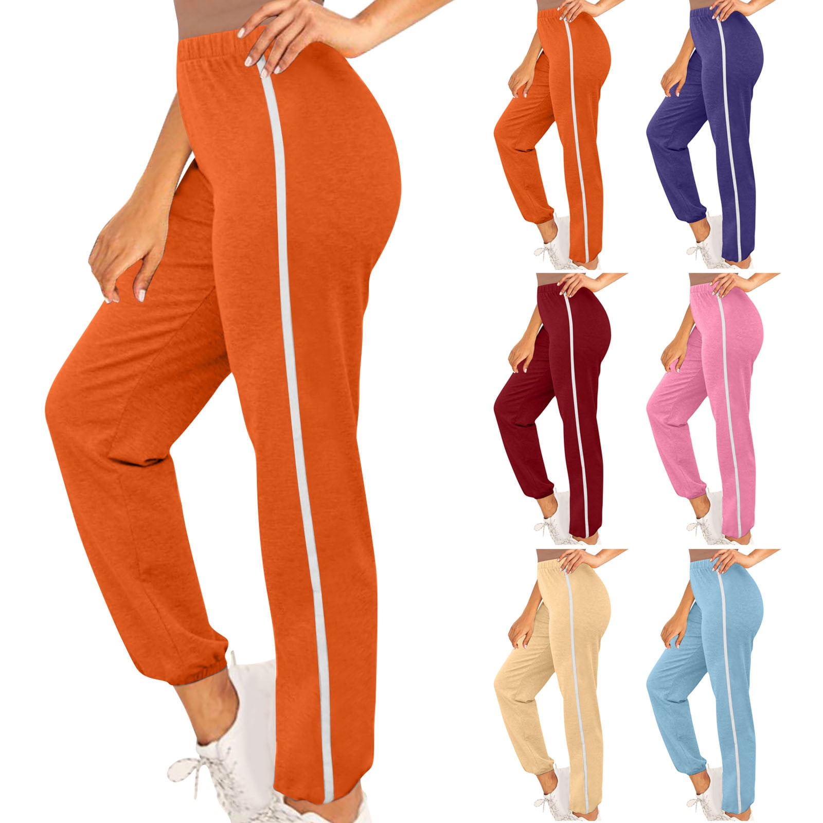 Abtuhar Women Pants Solid High Elastic Waist Border Border Thin Sweat ...