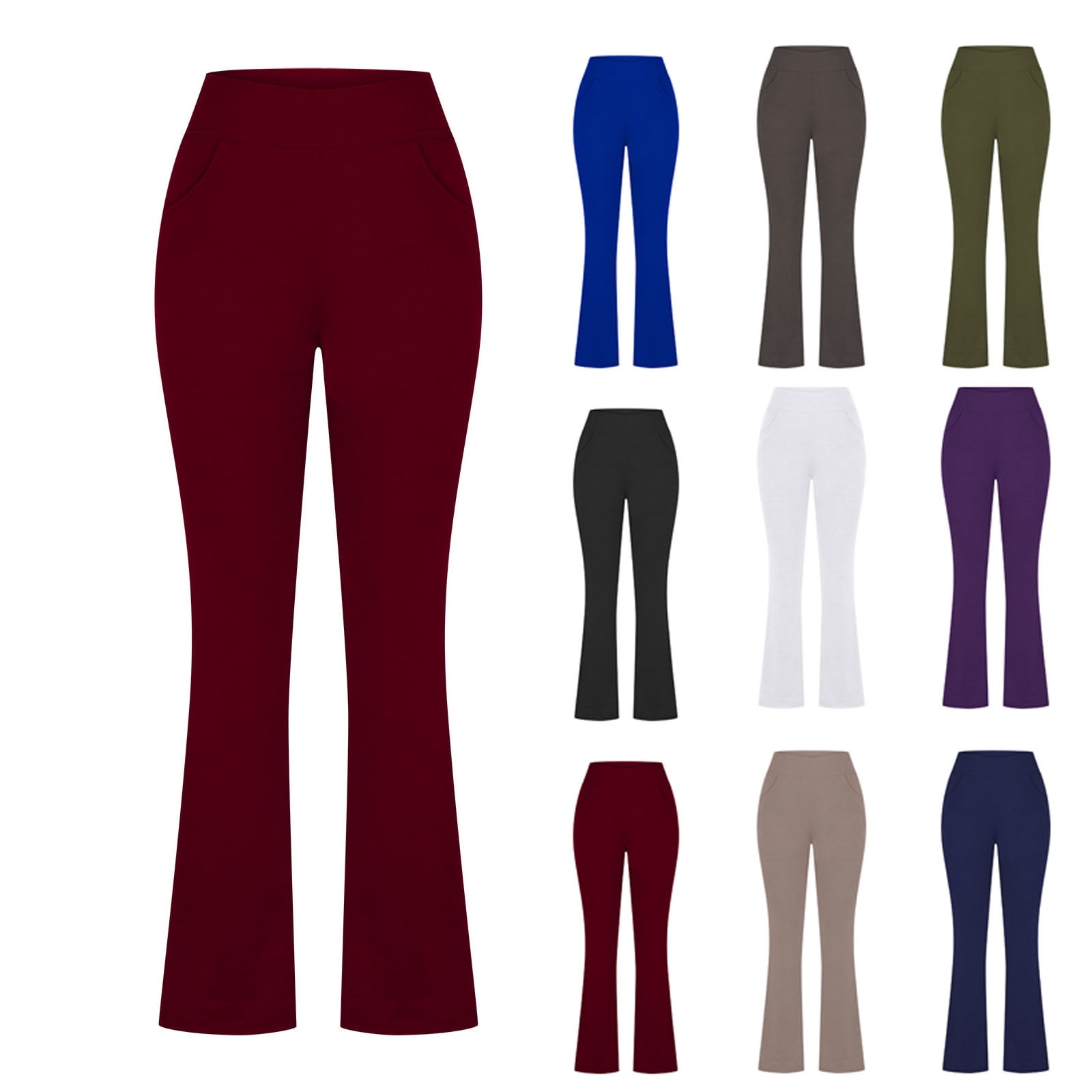 Abtuhar Women Pants Solid High Elastic Waist Minor Flare Yoga Full ...