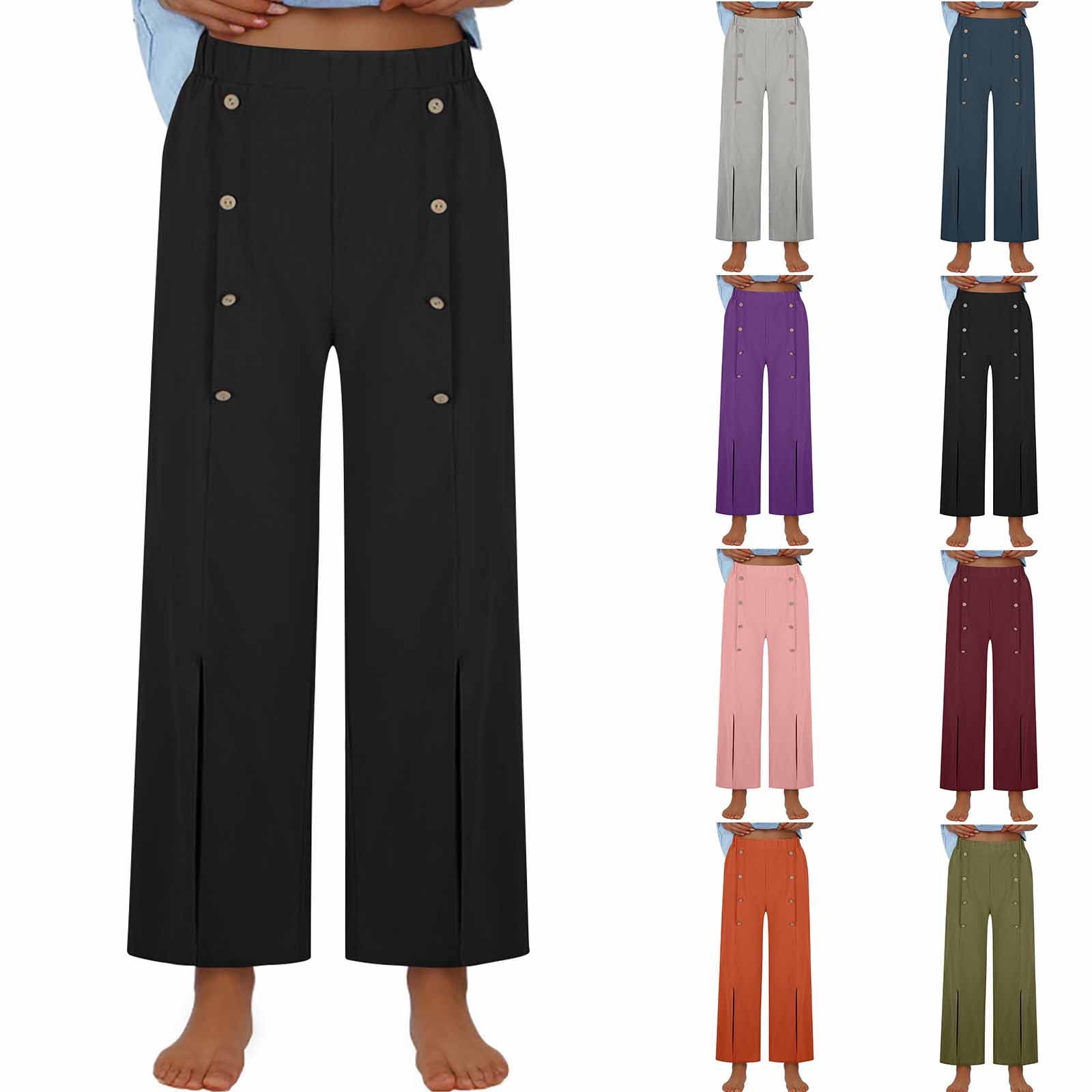 Abtuhar Women Pants Solid Summer Wide Leg Full Length Fashion With ...