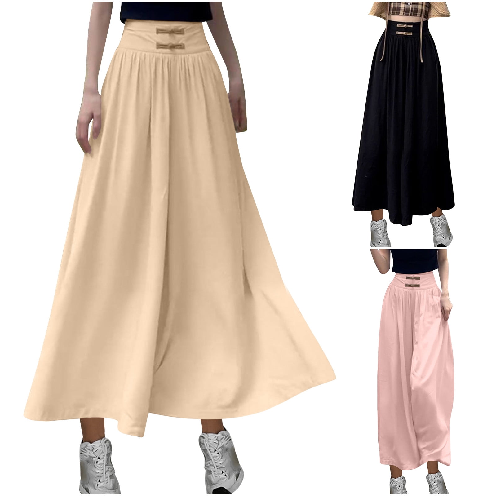 Abtuhar Women Pants Solid Thin Traditional Toggle Button Loose Full ...