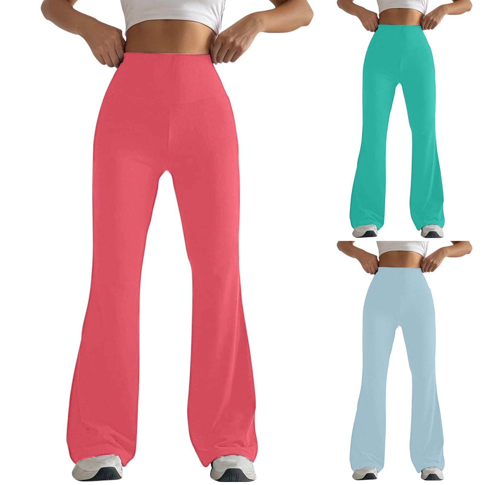 Abtuhar Women Pants Solid Tight Hip Shape Minor Flare Yoga Full Length ...