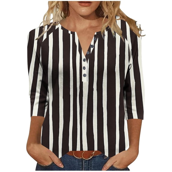 Abtuhar Women Round Neck Blouses and Shirts 3/4 Sleeve All Over Print ...