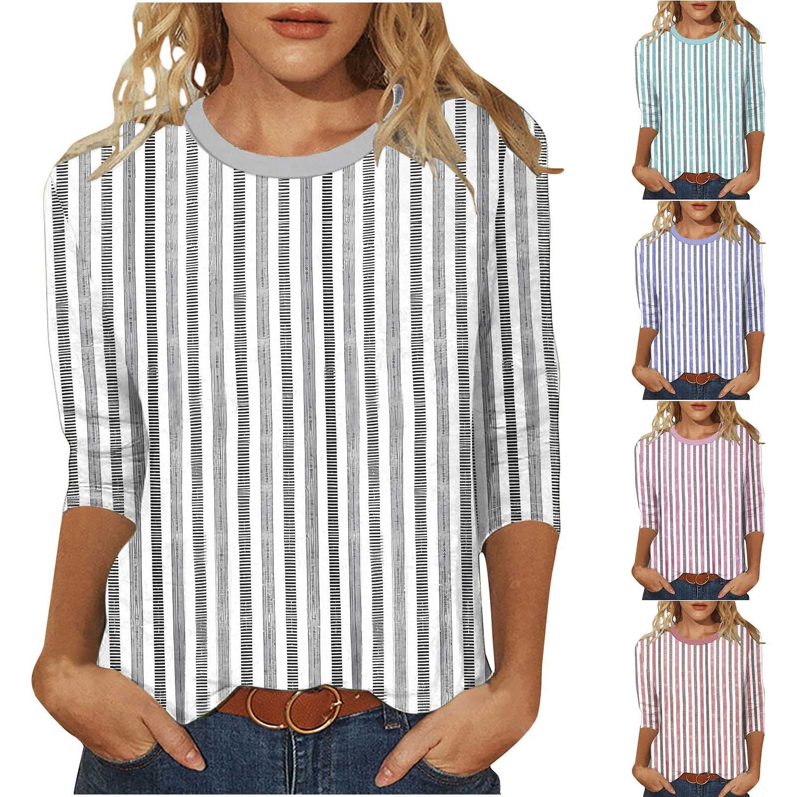 Abtuhar Women Round Neck Blouses and Shirts 3/4 Sleeve Non Fixed Print ...