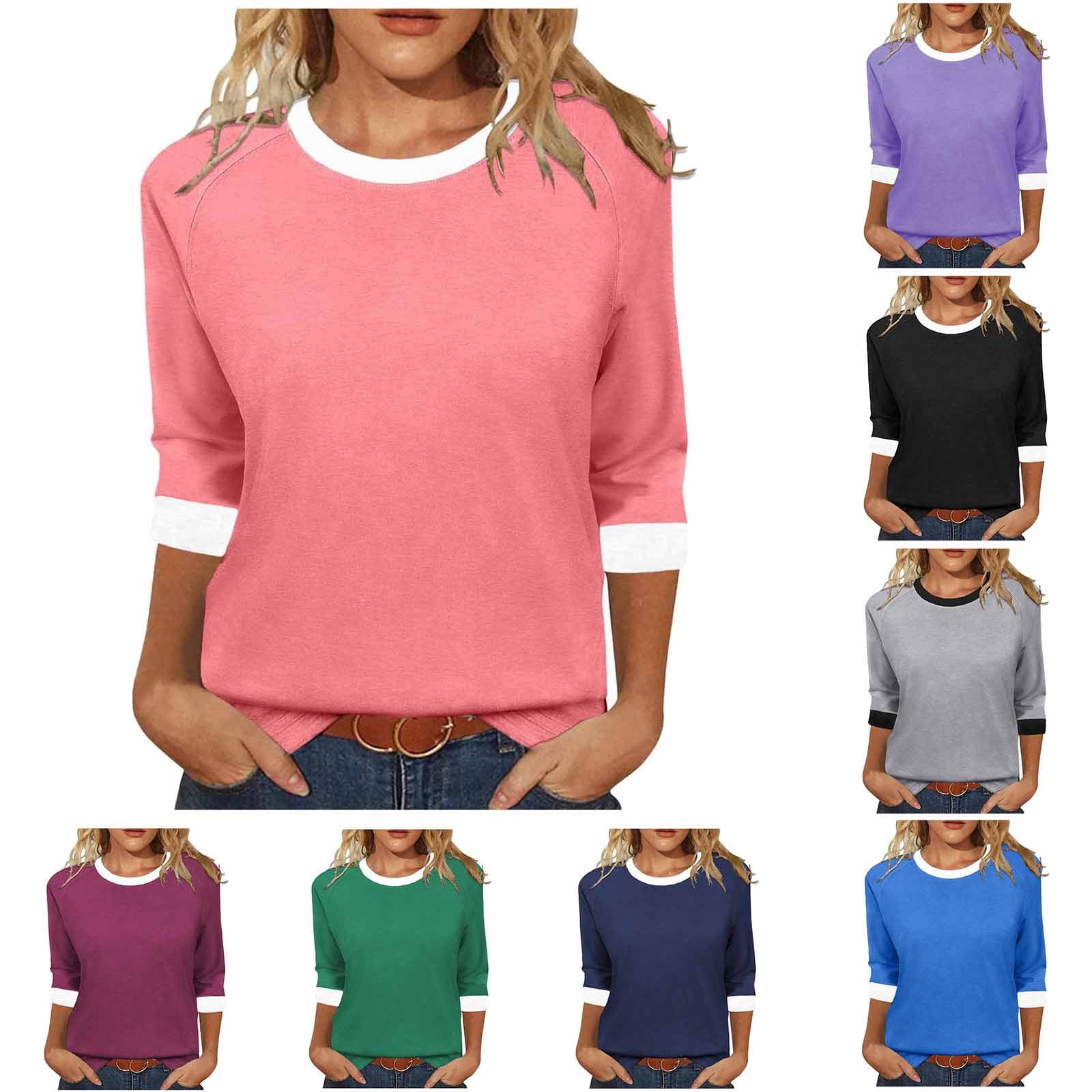 Abtuhar Women Round Neck Blouses and Shirts 3/4 Sleeve Raglan Sleeve ...