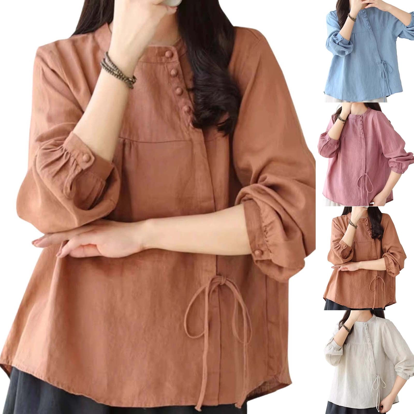 Abtuhar Women Skew Collar Blouses and Shirts 3/4 Sleeve Loose Cut ...