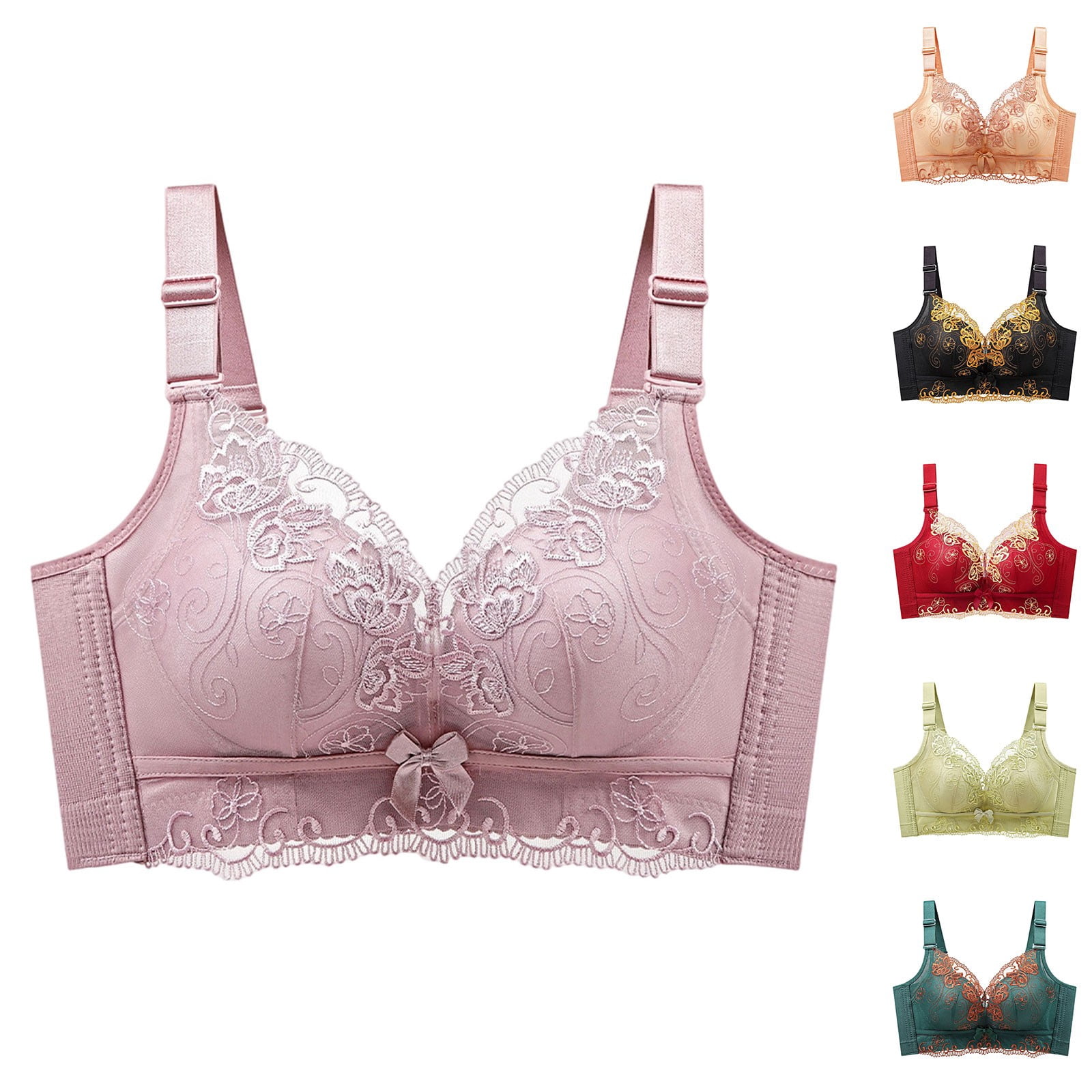 Abtuhar Women Solid Color Adjustable Strap Embroidery Breathable Bras ...