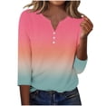 Abtuhar Women V Neck Blouses and Shirts 3/4 Sleeve Gradient Tone Print ...
