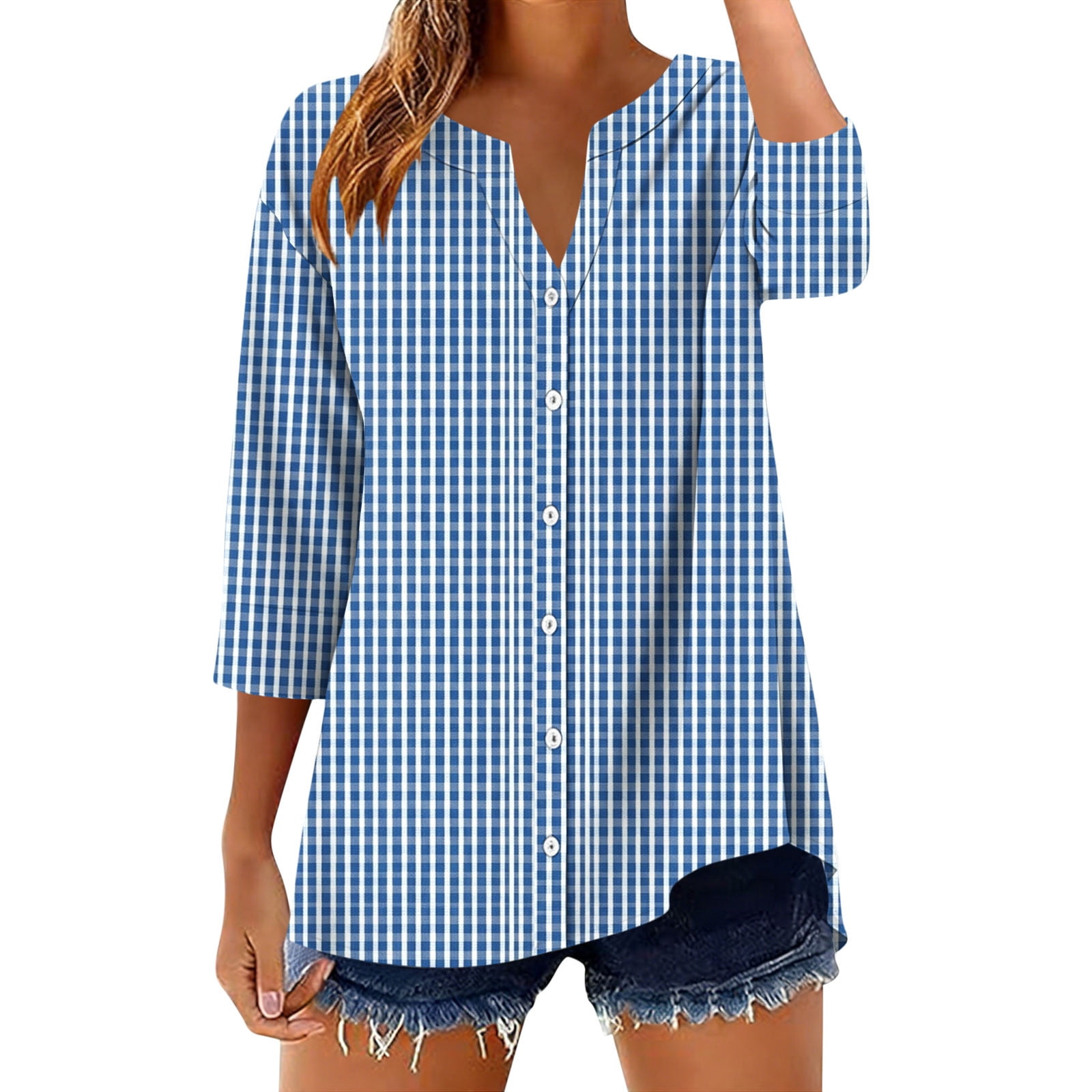 Abtuhar Women V Neck Blouses and Shirts 3/4 Sleeve Non Fixed Print ...