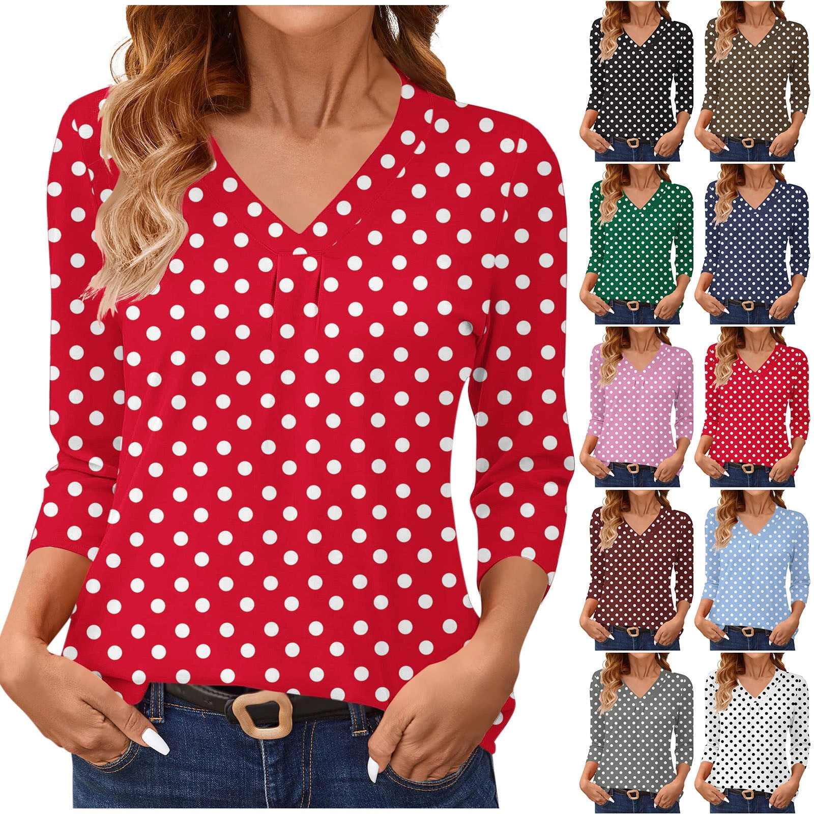 Abtuhar Women V Neck Blouses and Shirts 3/4 Sleeve Print Loose Cut ...