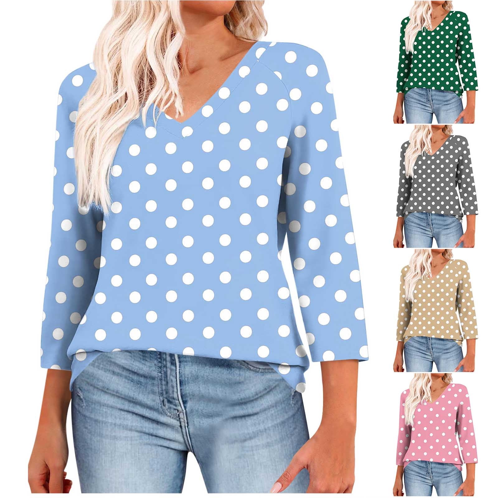 Abtuhar Women V Neck Blouses and Shirts 3/4 Sleeve Raglan Sleeve Print ...