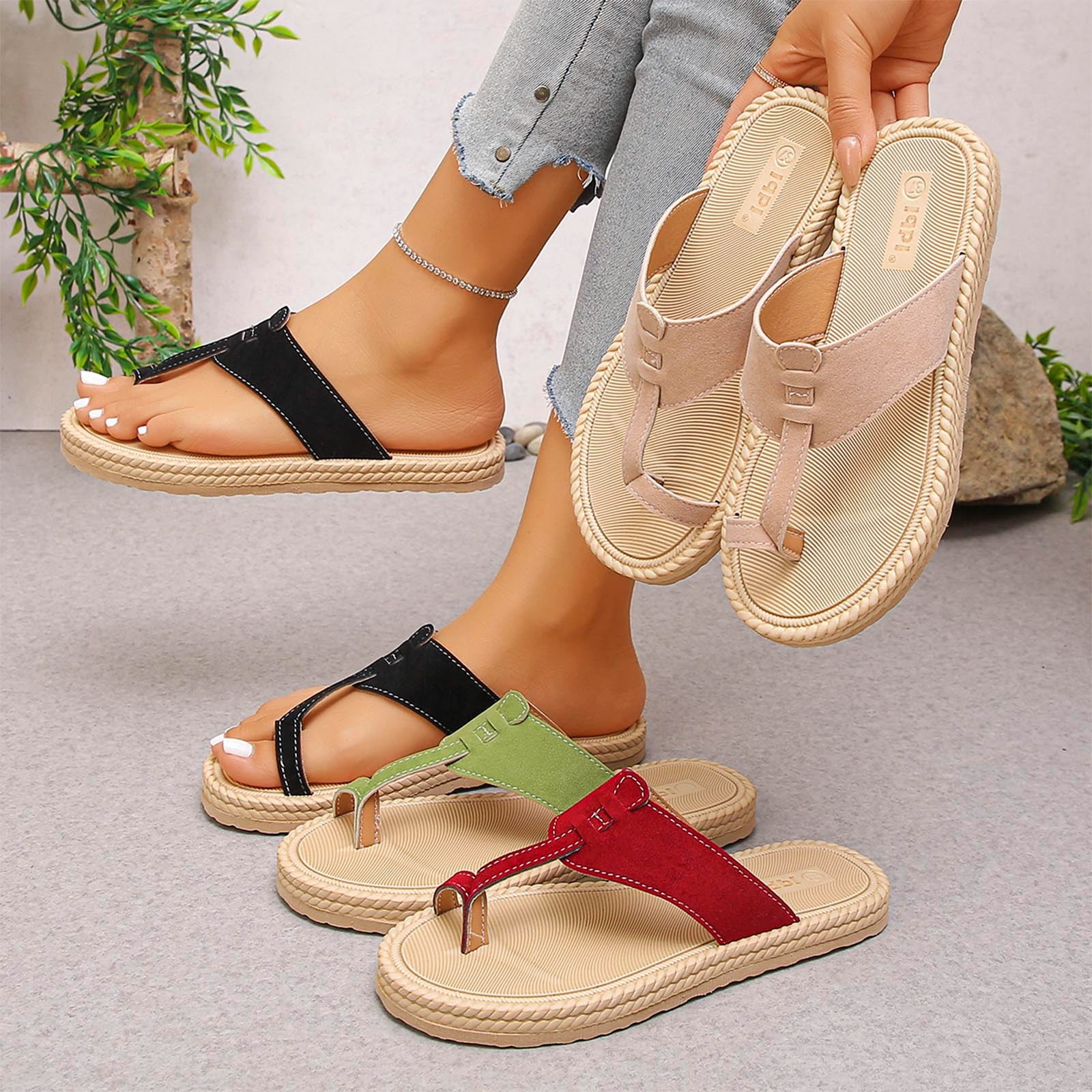 Abtuhar Women's Slippers Solid Color Round Toe Flop Flat Bottom Summer ...