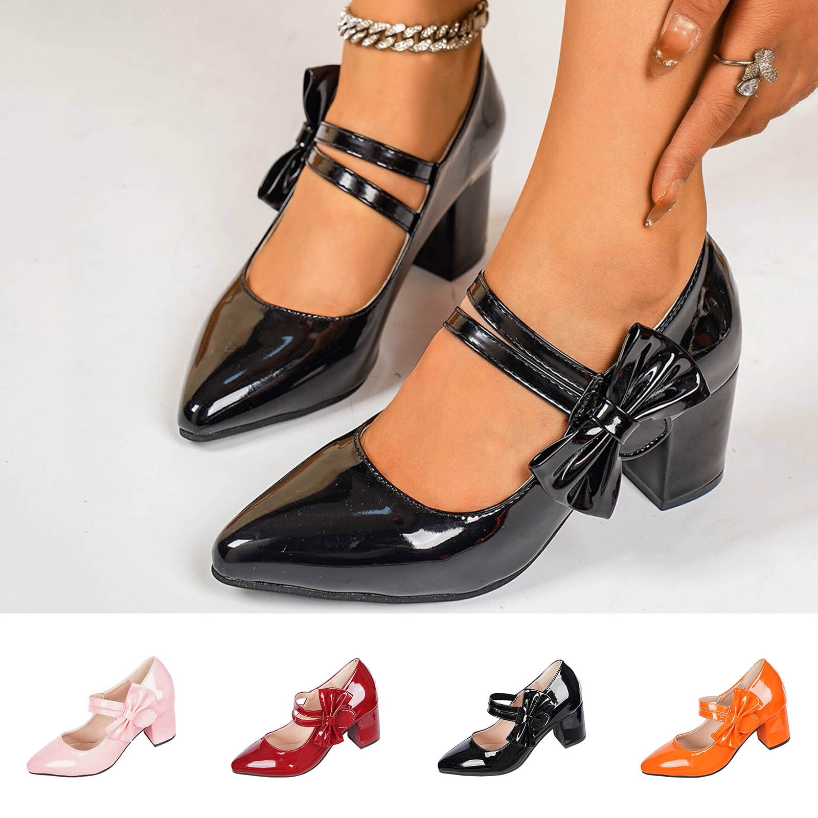 Abtuhar Womens High Heels Shoes Solid Color Bow Knot Pointed Toe Closed ...