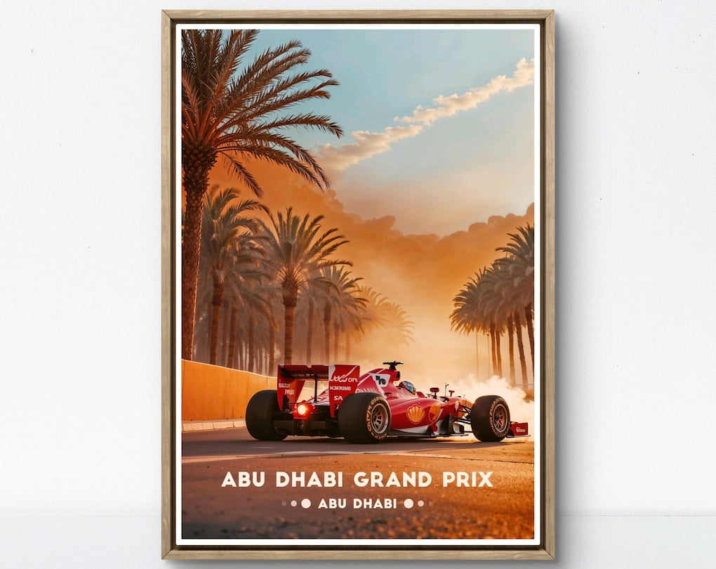 Abu Dhabi Grand Prix Poster – Iconic Formula 1 Racing Scene With Sunset ...