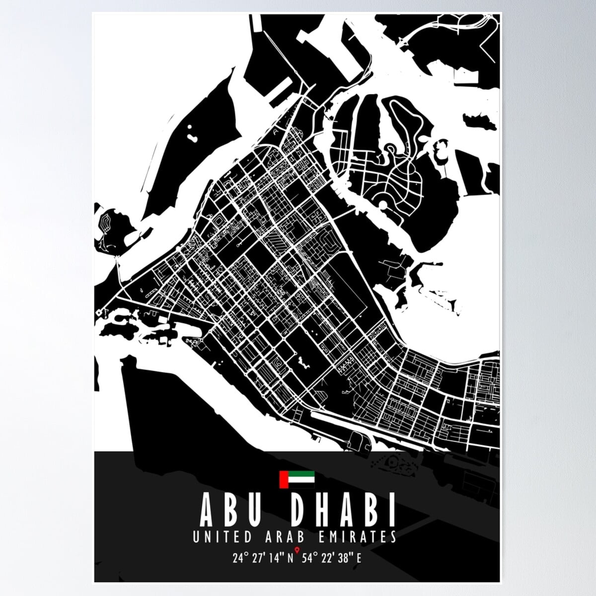 Abu Dhabi Map Uae Poster Wall Art, Modern Wall Decor For Living Room ...