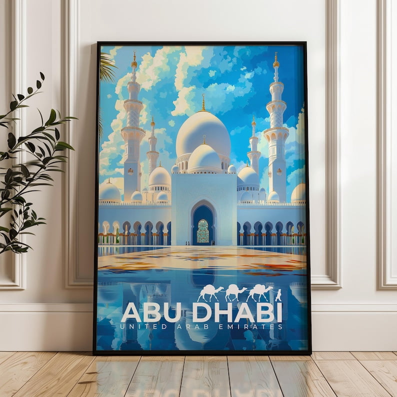 Abu Dhabi Travel Print - UAE Wall Art Poster, Arabian Illustration ...