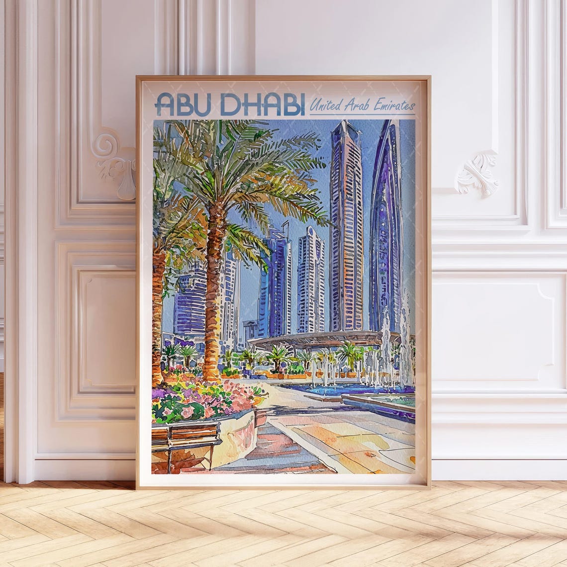 Abu Dhabi Watercolor, World Cities Wall Art, United Arab Emirates ...