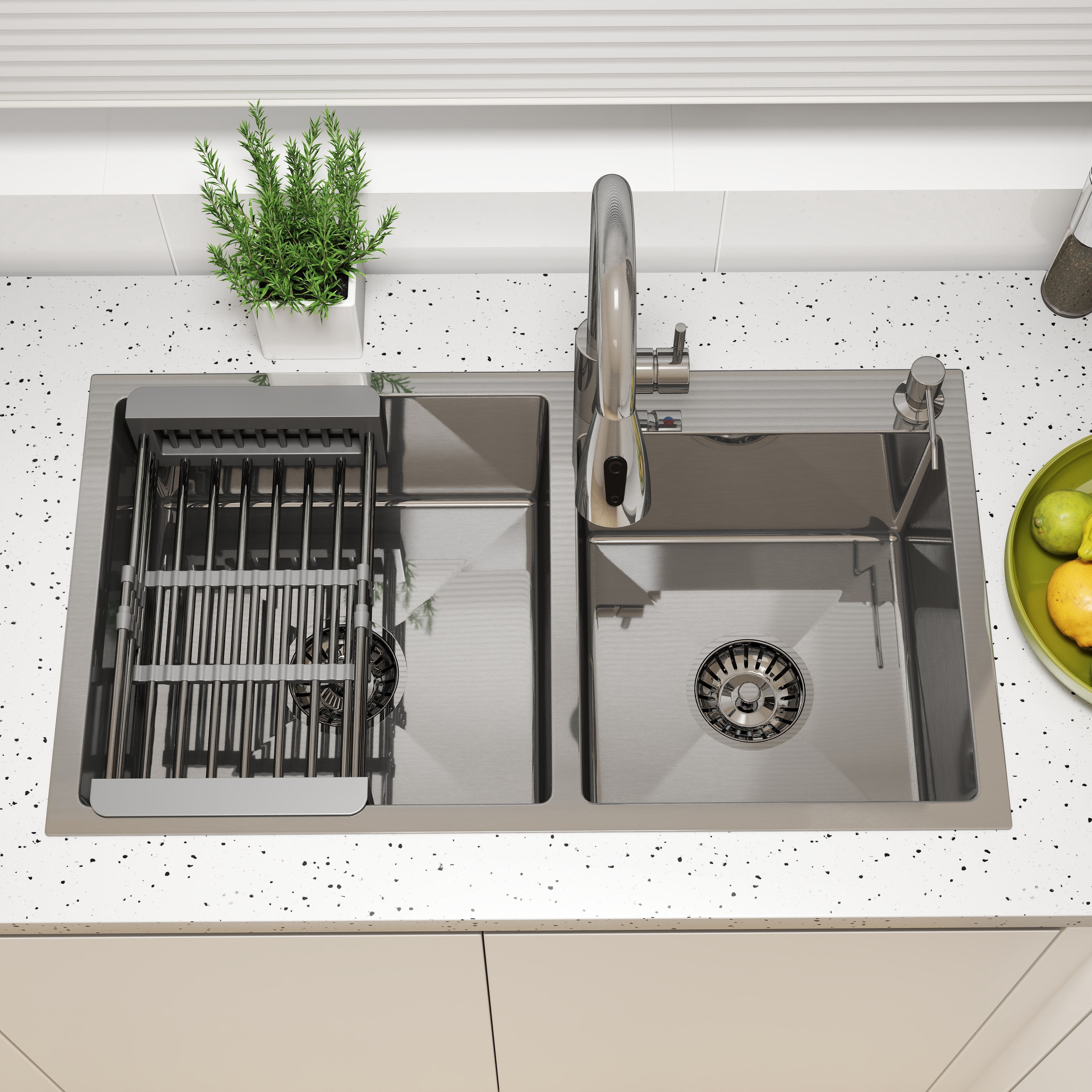 Abunitt 32 inch Double Bowl Kitchen Sink, Brushed Silver 304 Stainless ...
