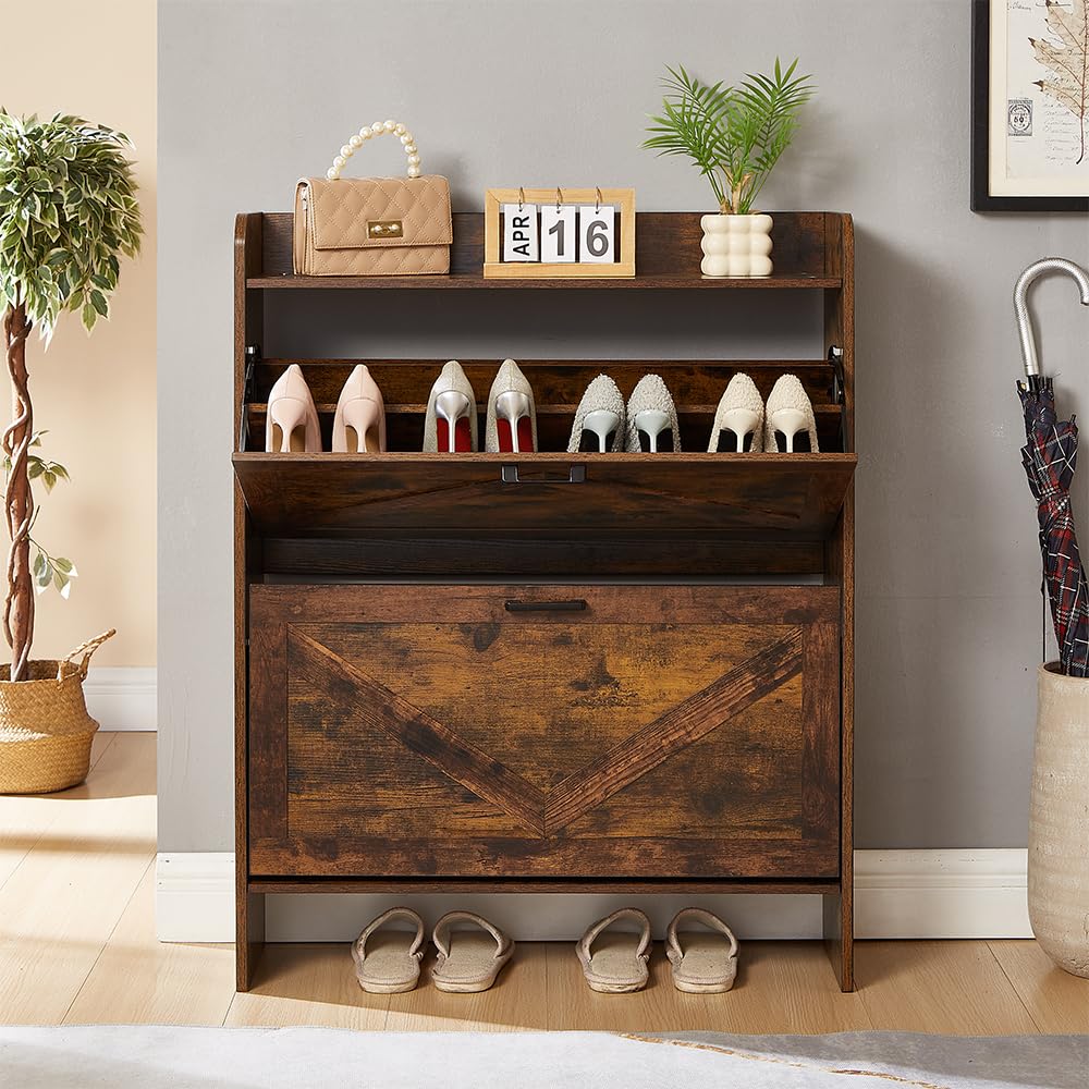 Abynala Shoe Storage Cabinet with 2 Flip Drawers, Freestanding Shoe ...