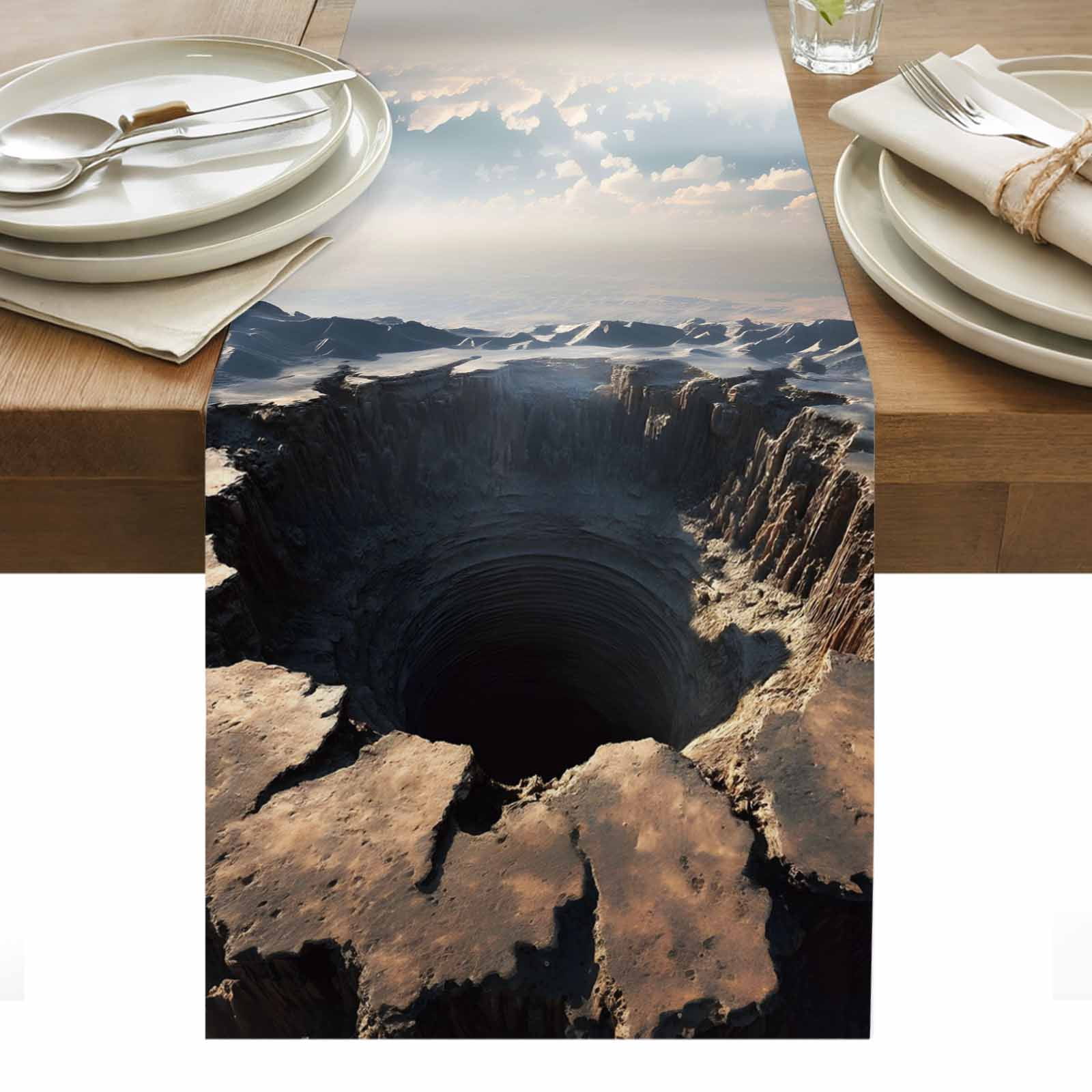Abyss Crater Cotton Linen Table Runner Ground Fissure Earth Brown ...