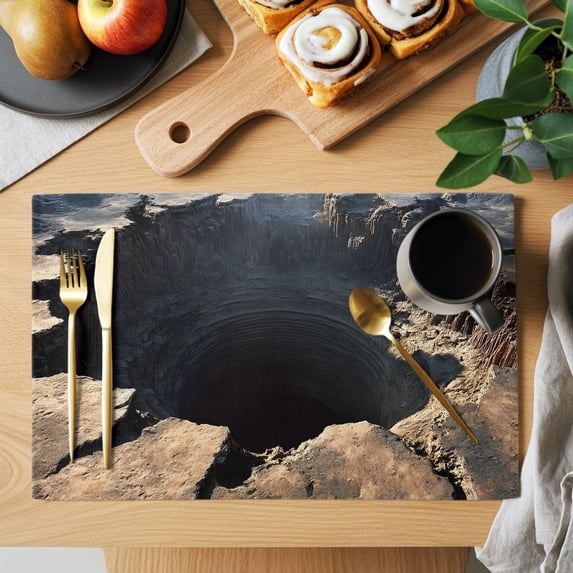 Abyss Crater Placemats Set of 4, Ground Fissure Earth Brown Crevice ...