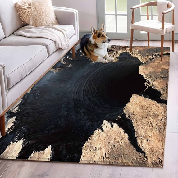 Abyss Crater Washable Area Rug 2.7x5 Ground Fissure Earth Brown Crevice ...