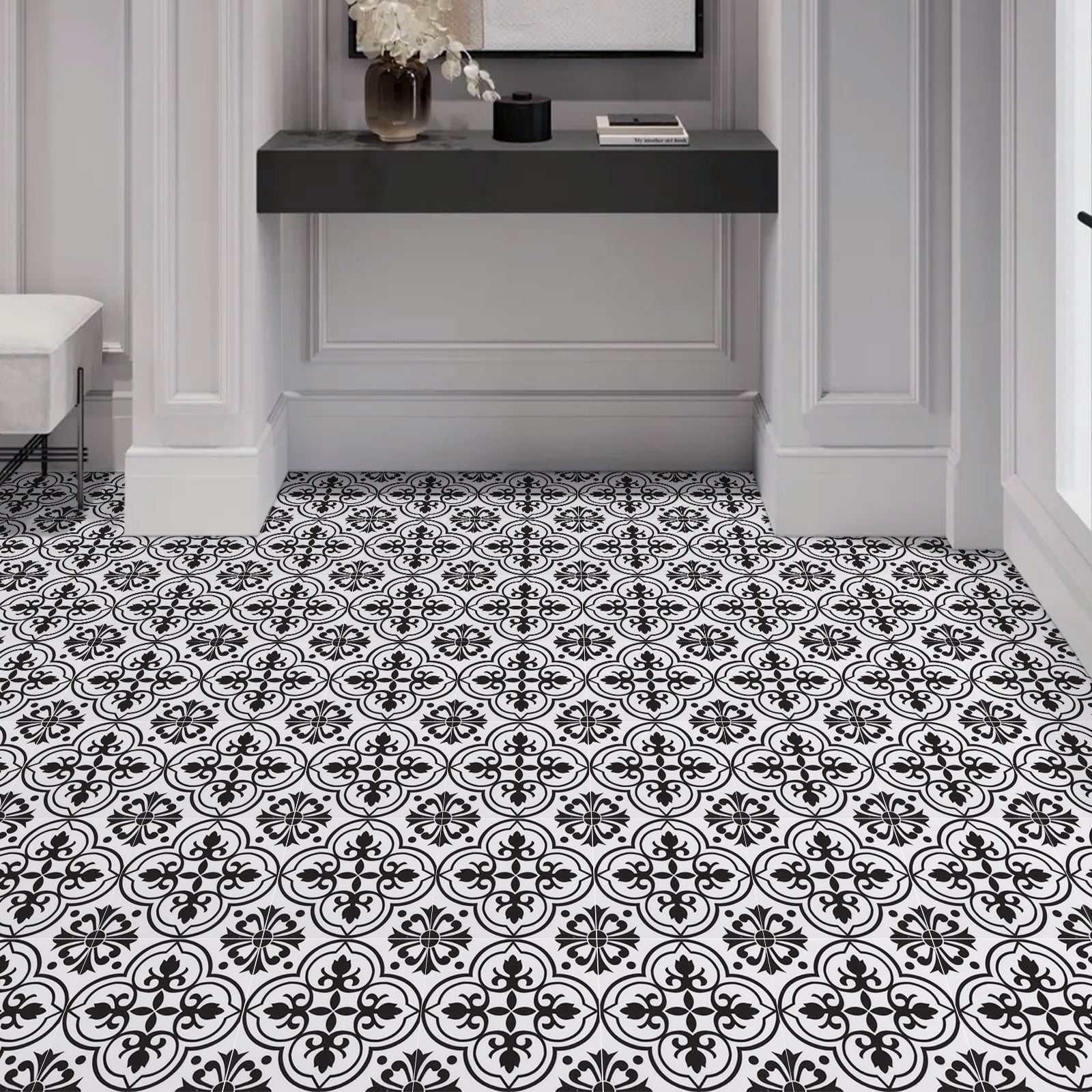 Abyssaly 11.8" x 11.8" 20 Pcs Peel and Stick Floor Tile Black and White ...