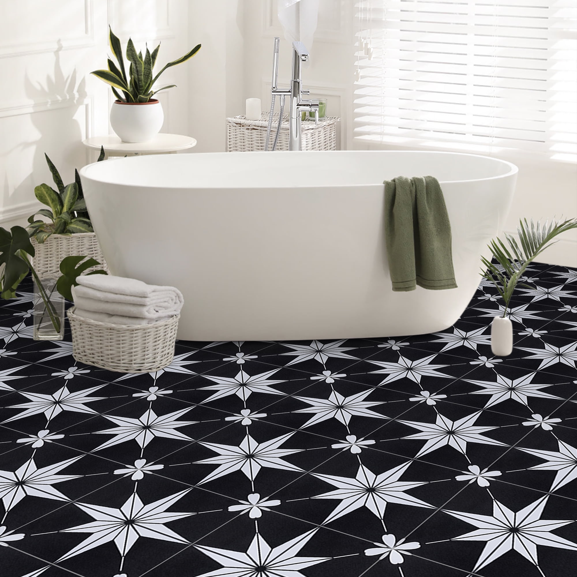 Abyssaly 12.2 inch x 12.2 inch (10 Pcs) Peel and Stick Floor Tile Black ...