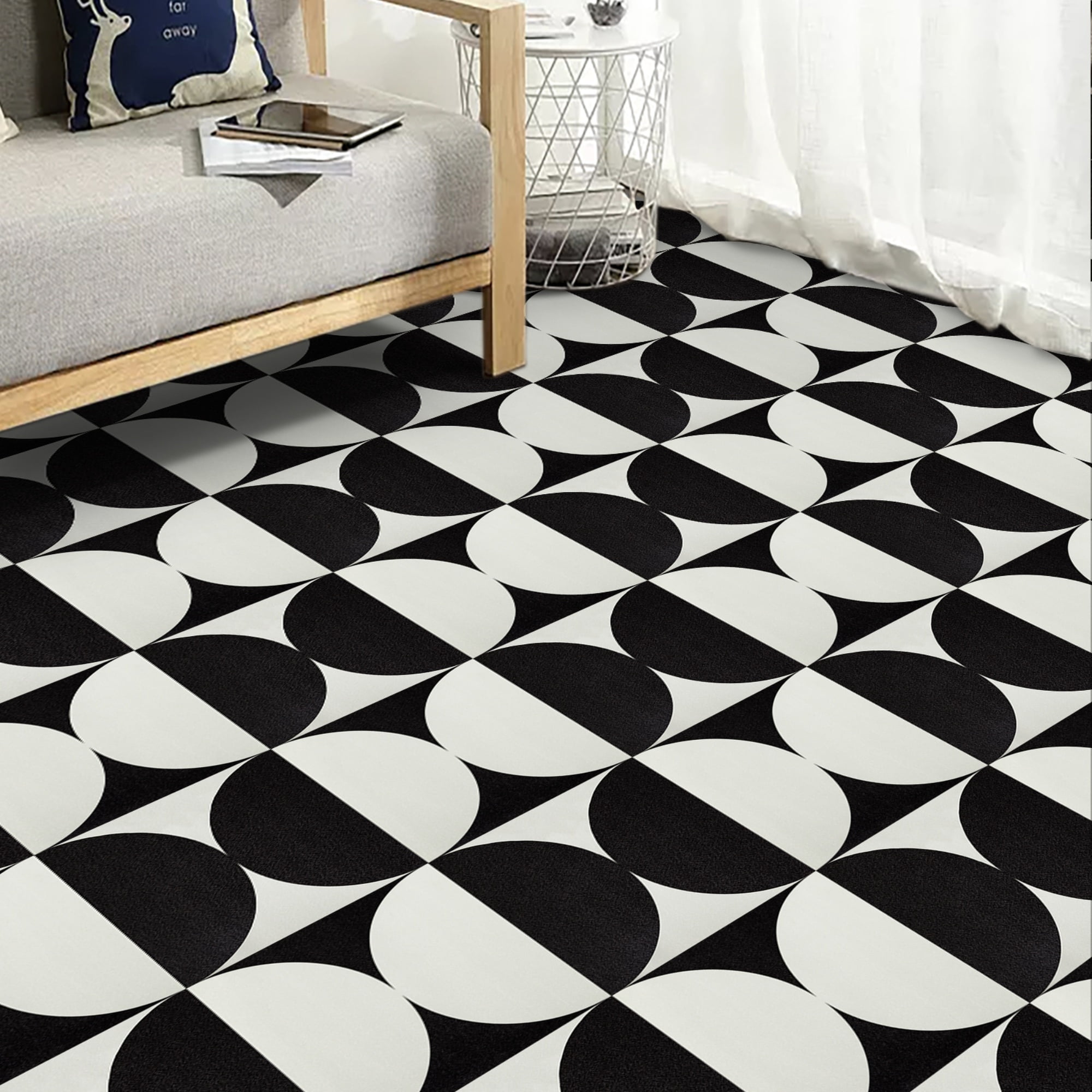 Abyssaly 12" x 12" Black and White Peel and Stick Floor Tile Vinyl ...