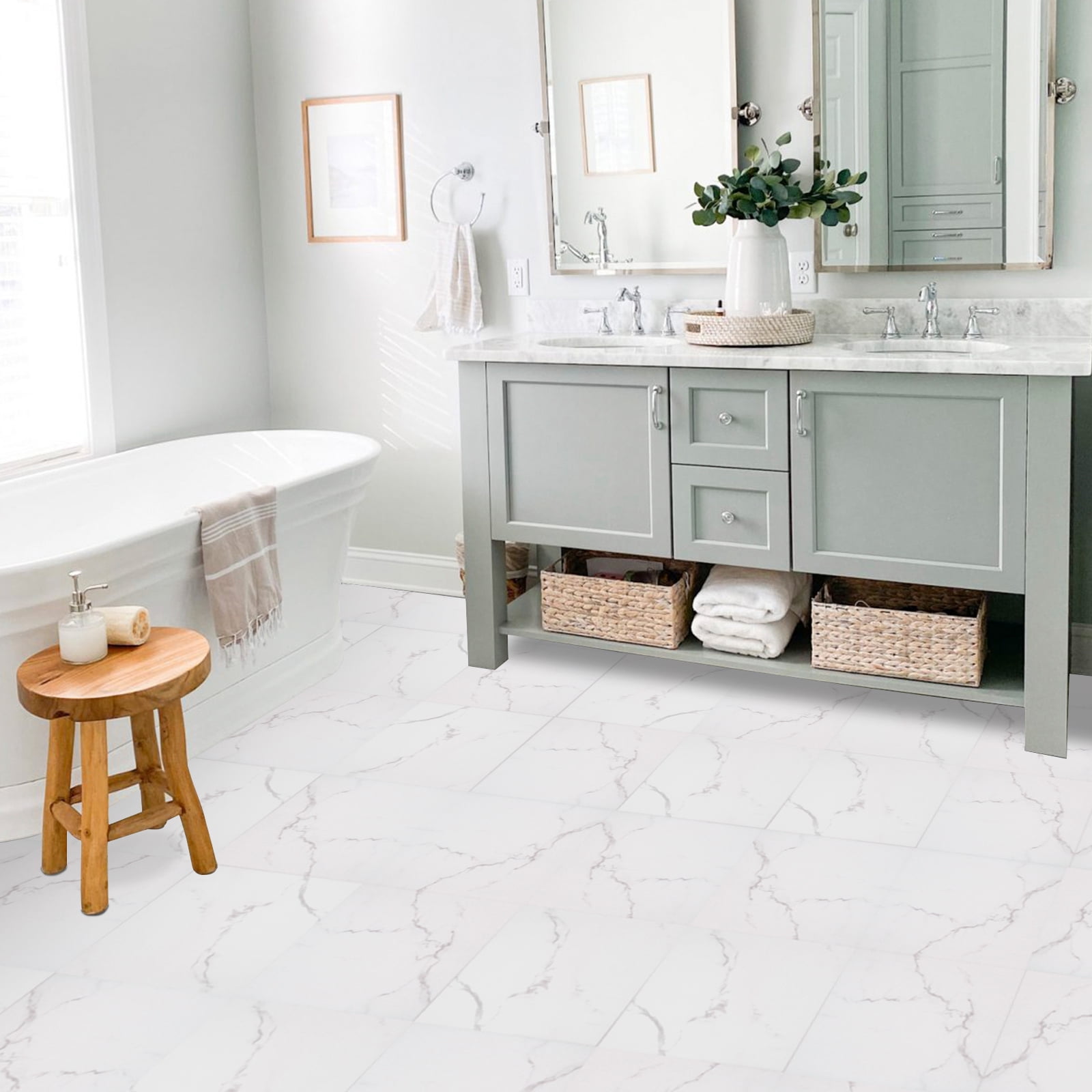 Abyssaly 10 PCS 12x12 inch Marble Peel & Stick Floor Tile, Waterproof ...
