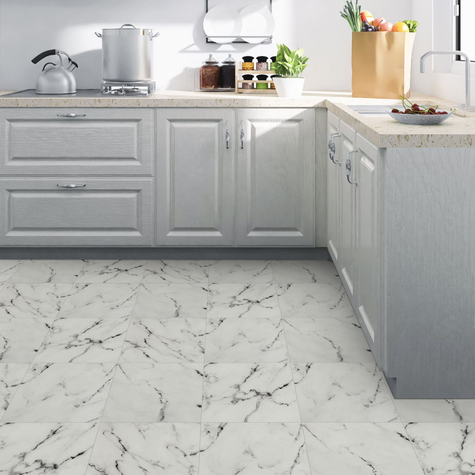 Abyssaly 12 x 12 Peel Stick White Marble Floor Tiles Waterproof Self Adhesive 10 PCS Walmart