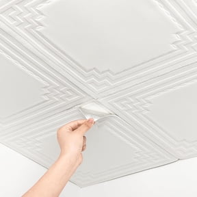 White 2 ft. x 2 ft. Decorative Square Drop Ceiling Tile, Lay-In PVC ...