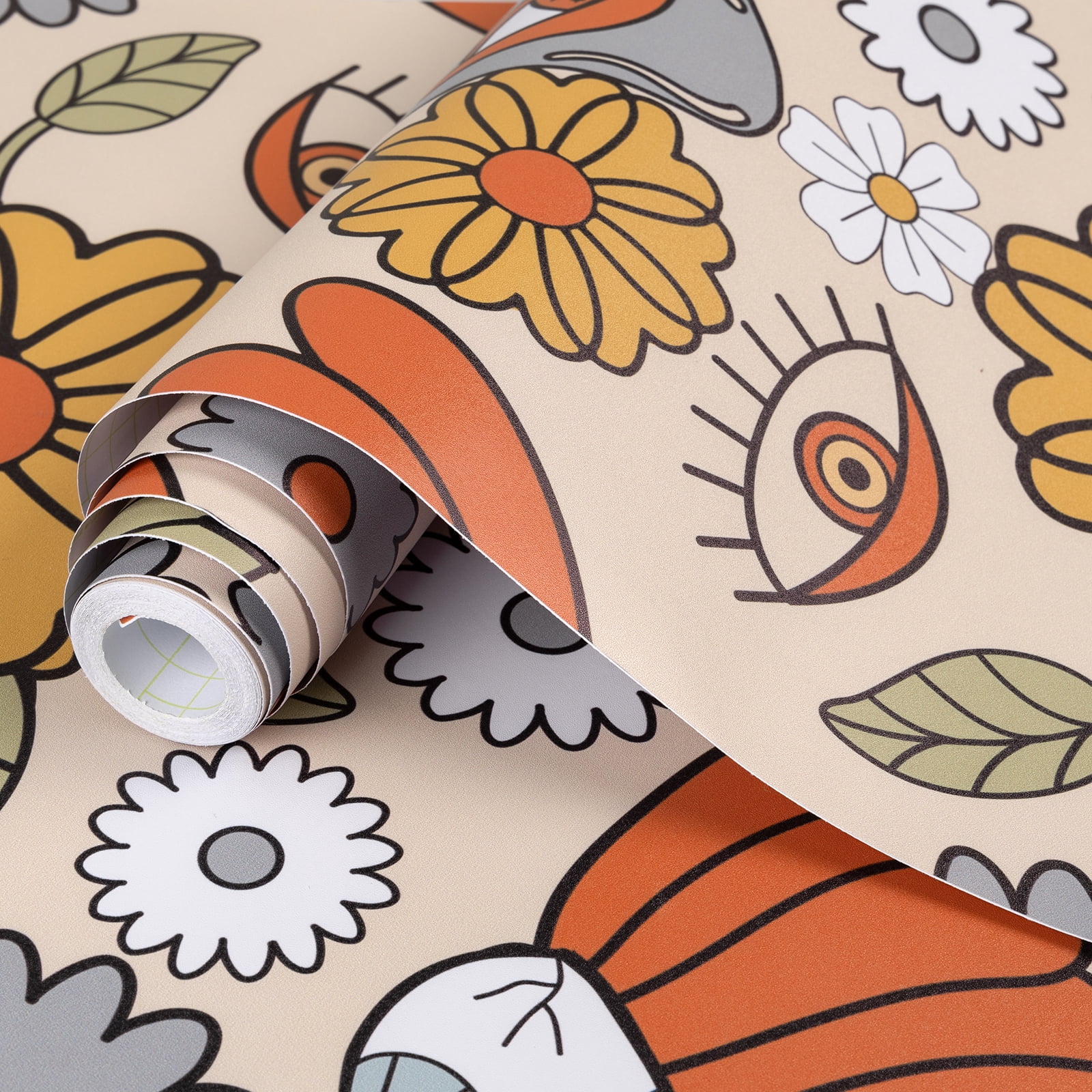 Abyssaly Boho Mushroom Floral Peel and Stick Wallpaper, 17.7" x 236 ...