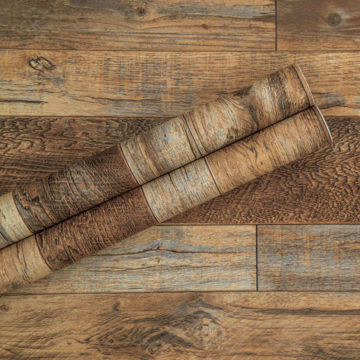 "Abyssaly Faux Wood Wallpaper, 17.7"" x 236"", Peel & Stick, Brown ...